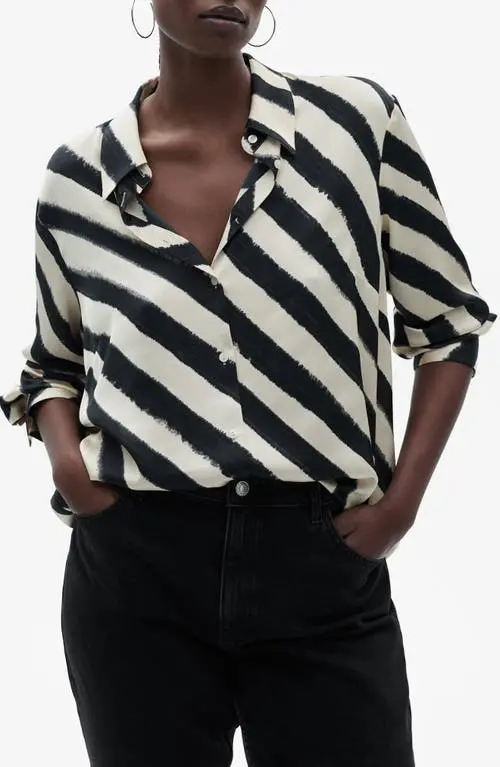 Mango Print Satin Button-up Shirt