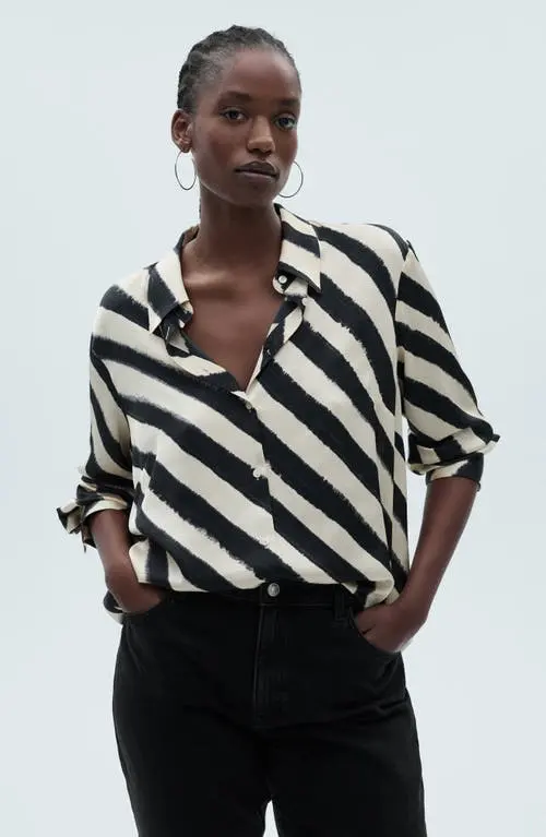 Mango Print Satin Button-up Shirt