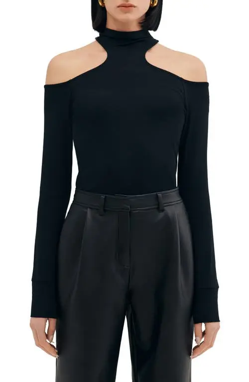 MARCELLA Cairo Cutout Mock Neck Top - Black