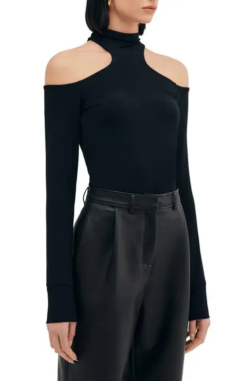 MARCELLA Cairo Cutout Mock Neck Top - Black