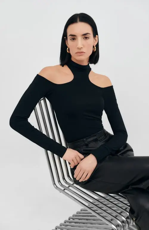 MARCELLA Cairo Cutout Mock Neck Top - Black