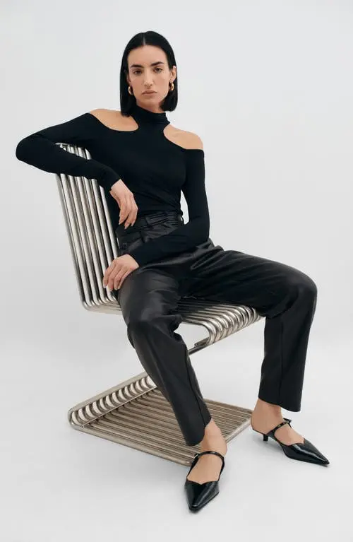 MARCELLA Cairo Cutout Mock Neck Top - Black