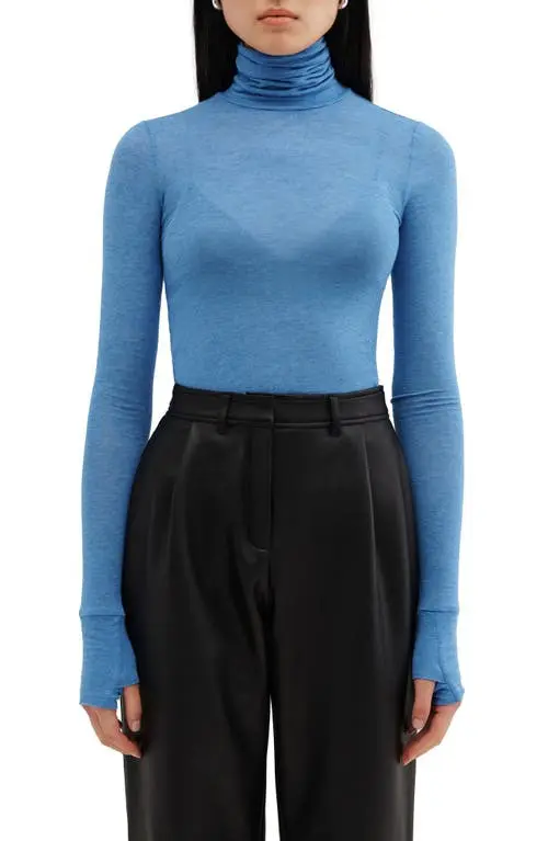 MARCELLA Tallin Sheer Turtleneck Top - Azure Blue