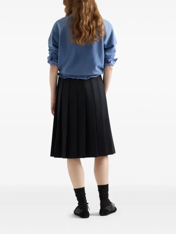 Prada Pleated Gabardine Midi Skirt