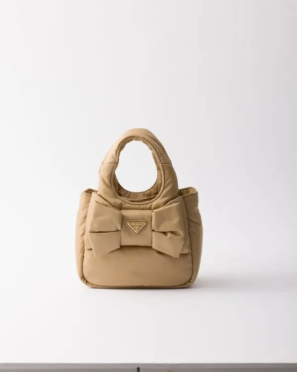 Prada Mini Padded Re-nylon Bag With Bow - Brown