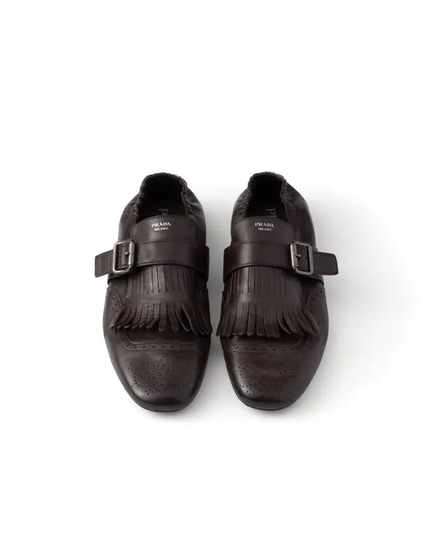 Prada Shuffle Fringed Monk Strap Shoes - Brown