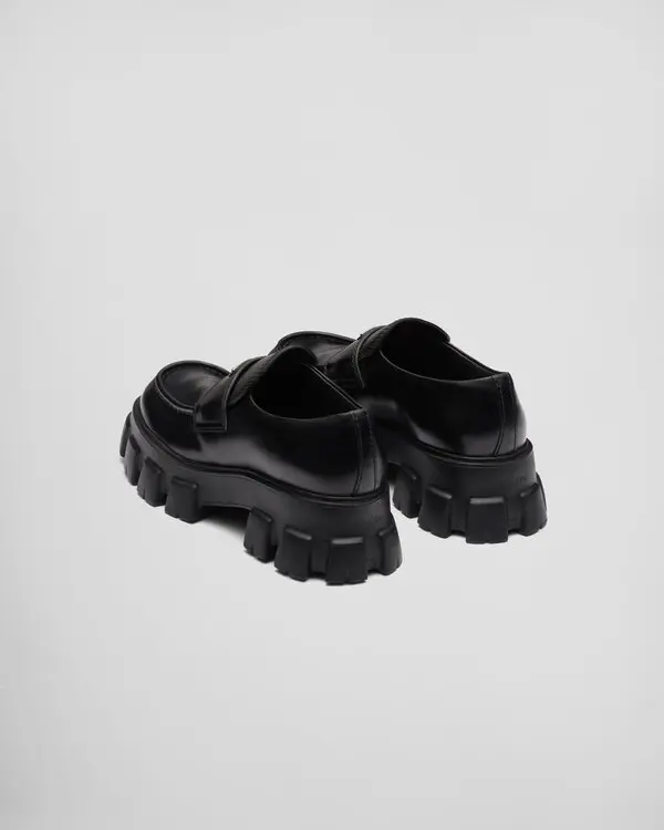 Prada Monolith Brushed Leather Loafers - Black