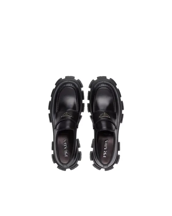 Prada Monolith Brushed Leather Loafers - Black