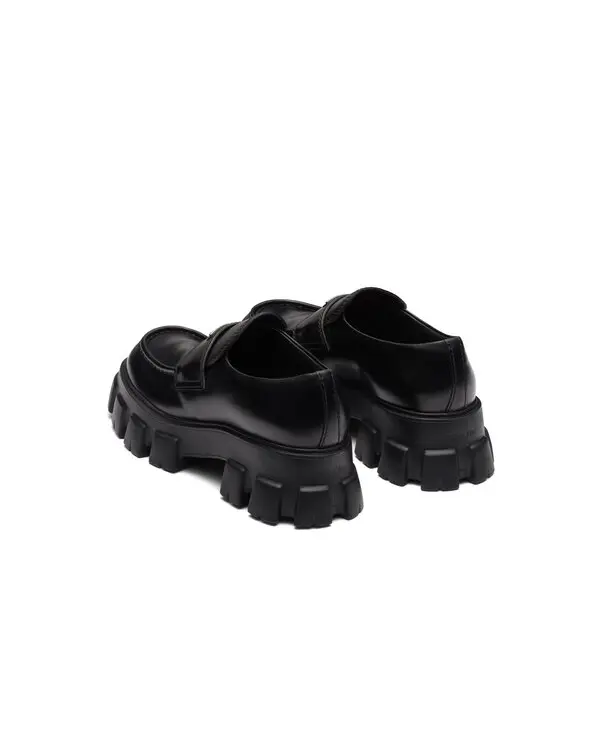 Prada Monolith Brushed Leather Loafers - Black
