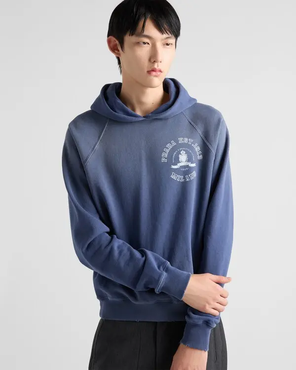Prada Printed Fleece Hoodie - Navy | Editorialist