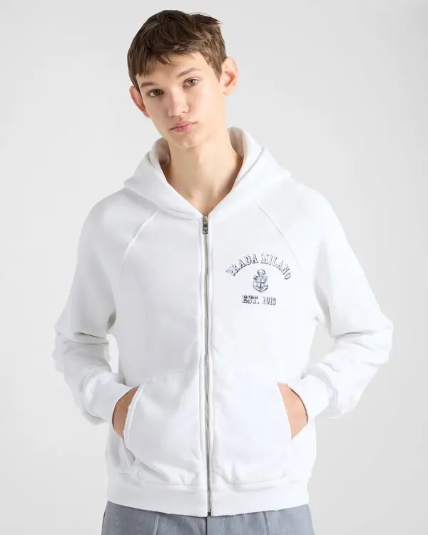 Prada Cotton Fleece Hoodie - White/Blue | Editorialist