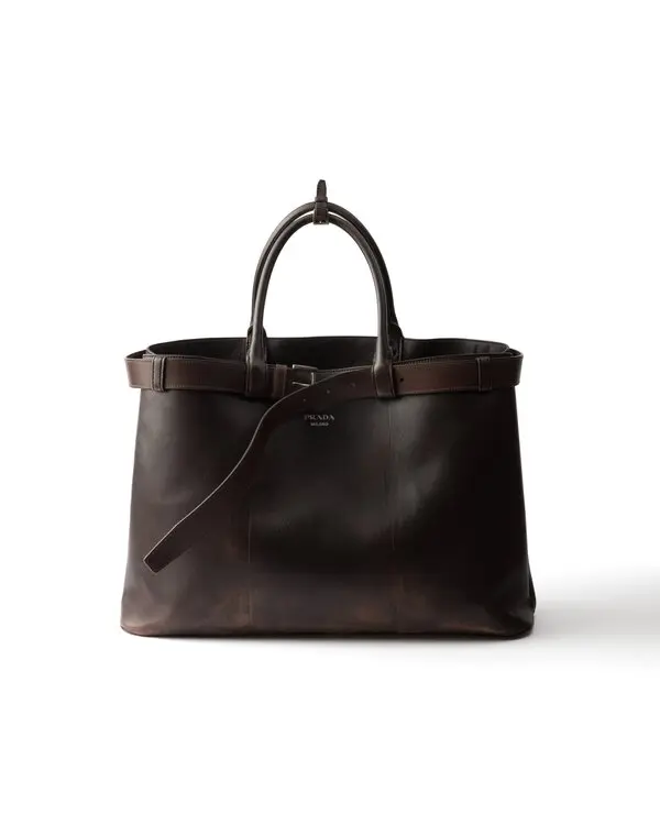 Prada Buckled Nappa Leather Bag With Belt - Brown