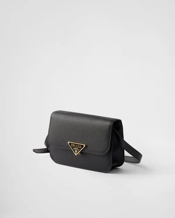 Prada Saffiano Leather Flap Shoulder Bag Black Editorialist