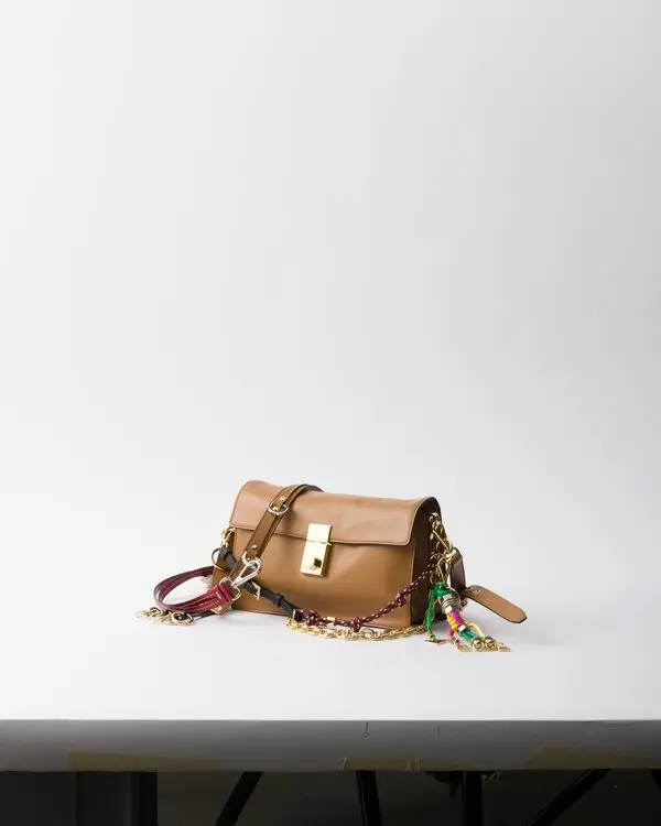 Prada Soft Sound Small Leather Shoulder Bag With Charms