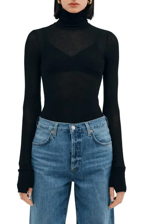 MARCELLA Tallin Sheer Turtleneck Top - Black