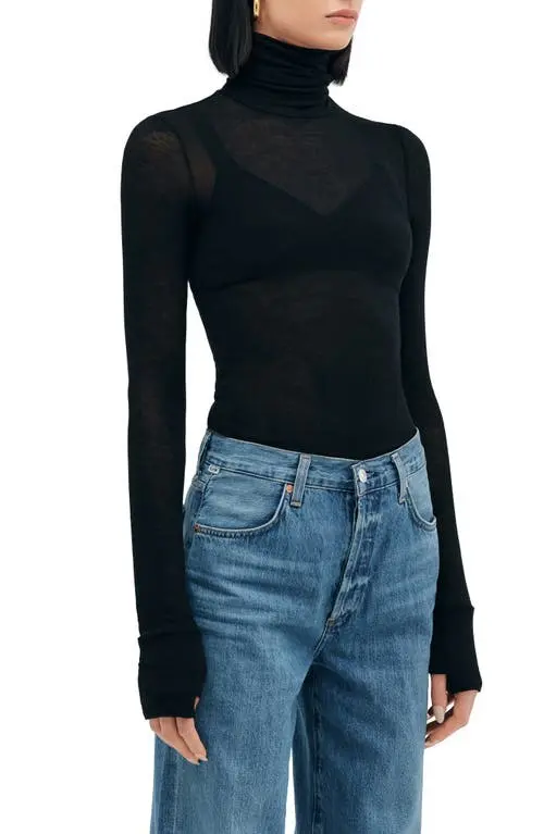 MARCELLA Tallin Sheer Turtleneck Top - Black