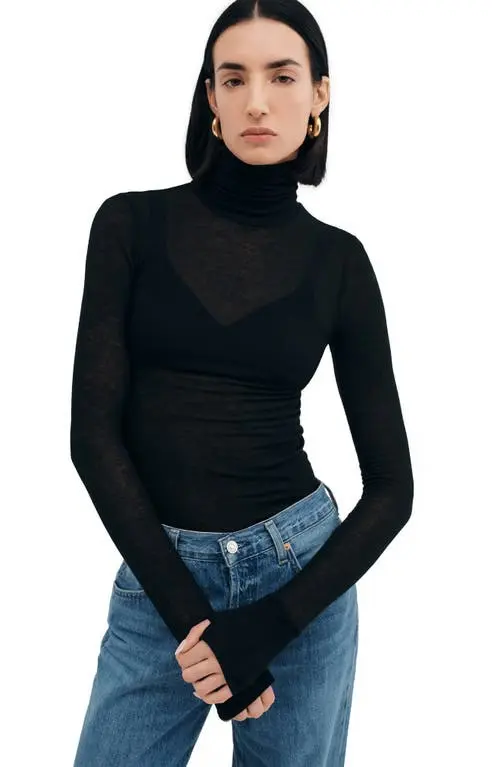 MARCELLA Tallin Sheer Turtleneck Top - Black