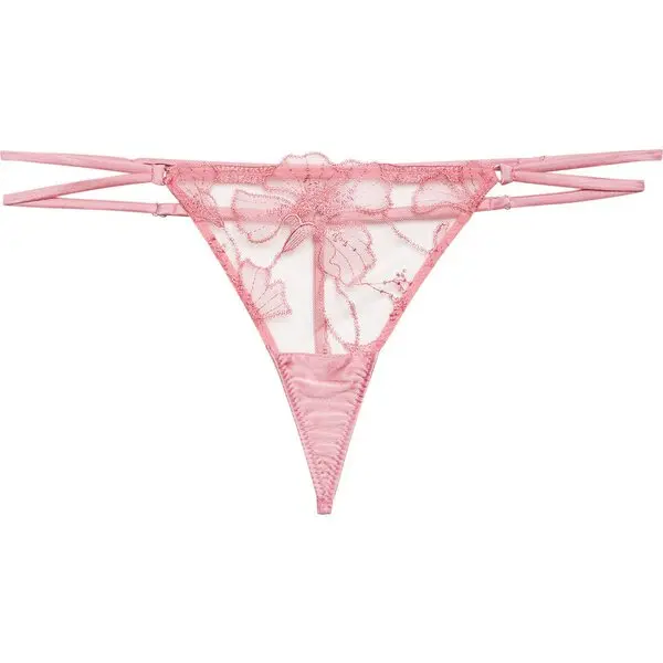 Fleur Du Mal Harper Embroidered G-string - Pink Cadillac