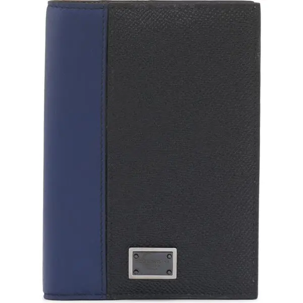 Dolce & Gabbana Dauphine Colorblock Leather Passport Holder - Nero/ Blu Notte