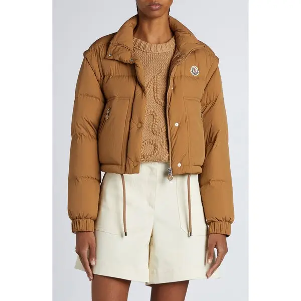 Moncler Selle Convertible Down Puffer Jacket - Beige