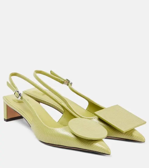 Jacquemus Duelo 40 Leather Slingback Pumps - Green