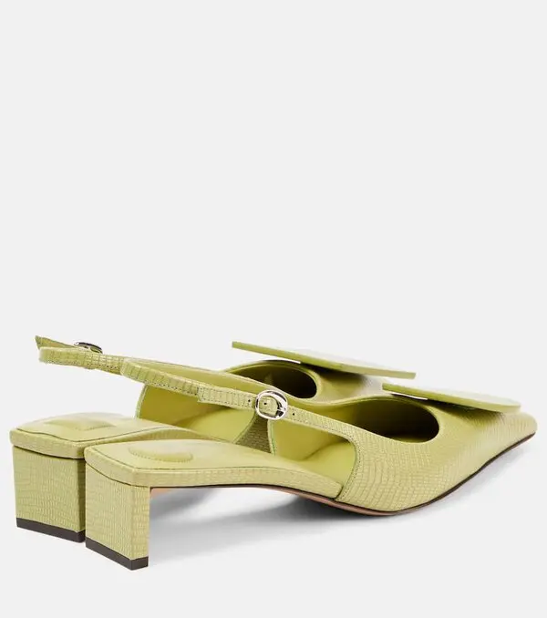 Jacquemus Duelo 40 Leather Slingback Pumps - Green