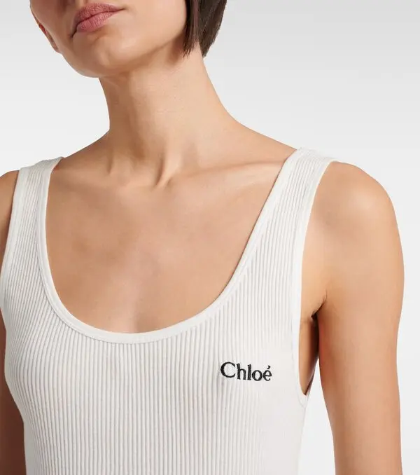 Chloé Ribbed-knit Cotton Tank Top - White