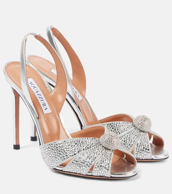 AQUAZZURA Italian Flirt 105 Metallic Leather Sandals - Silver