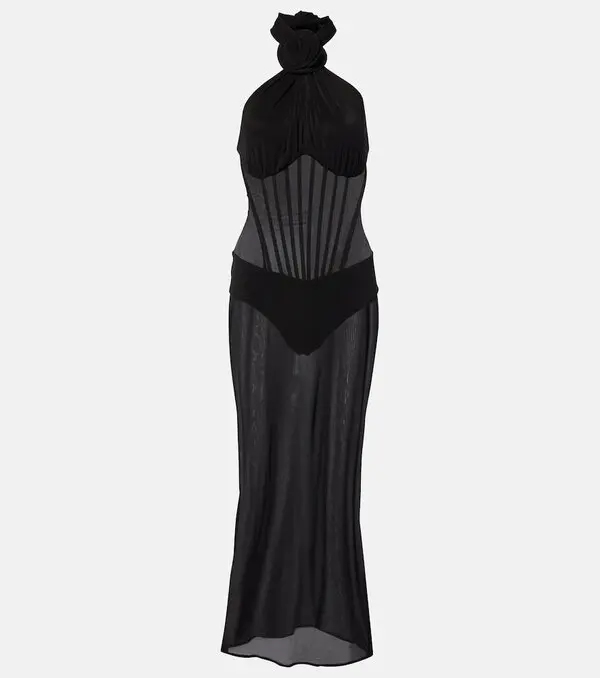 Magda Butrym Floral-appliqué Sheer Dress - Black