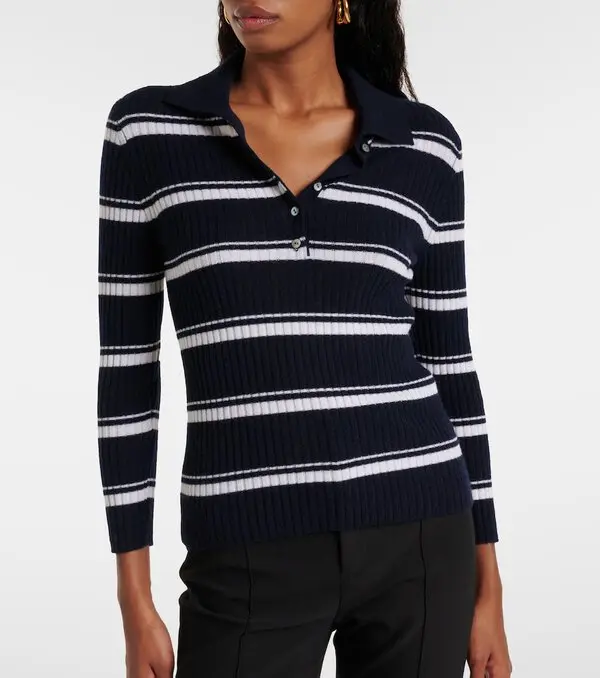 Vince Striped Cashmere And Silk Polo Sweater - Multicoloured