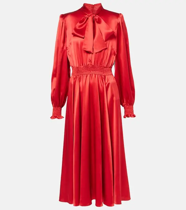 Dolce & Gabbana Silk Satin Shirt Dress - Red