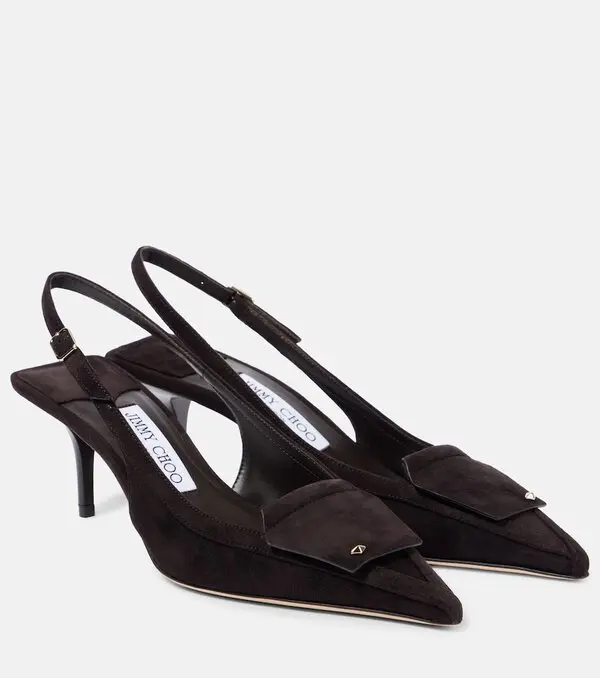 JIMMY CHOO Frances 60 Suede Slingback Pumps - Brown
