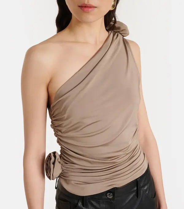 Magda Butrym Floral-appliqué One-shoulder Top - Beige