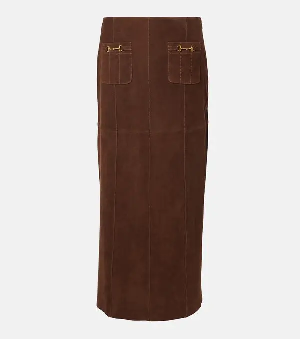 Rixo Edwina Suede Skirt - Brown