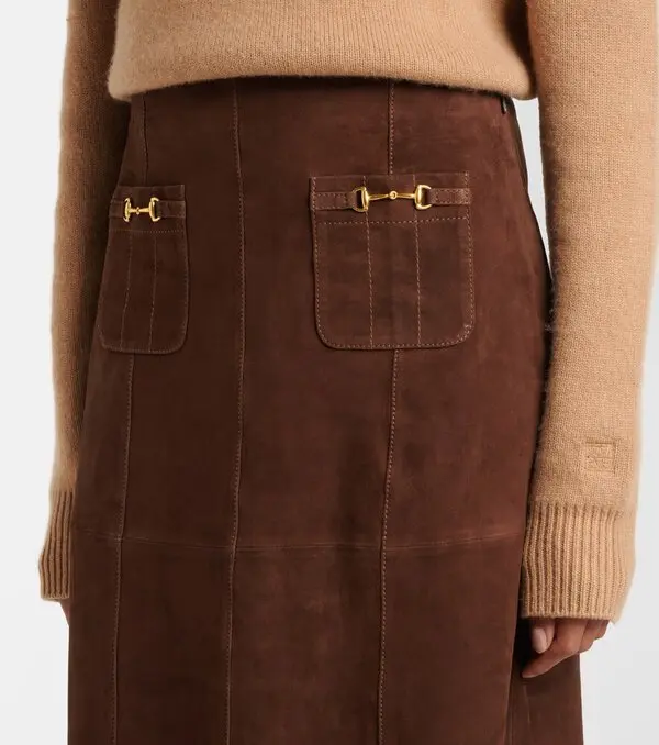 Rixo Edwina Suede Skirt - Brown