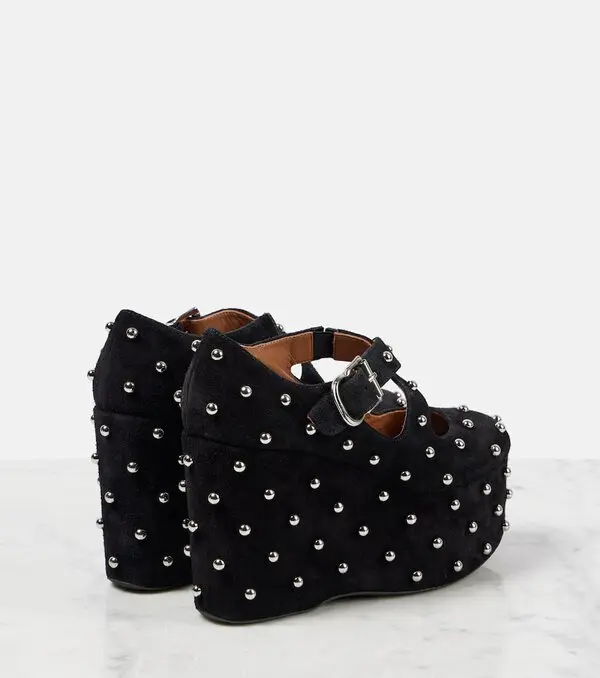 Alaïa Crisscrossed Studded Suede Ballet Flats