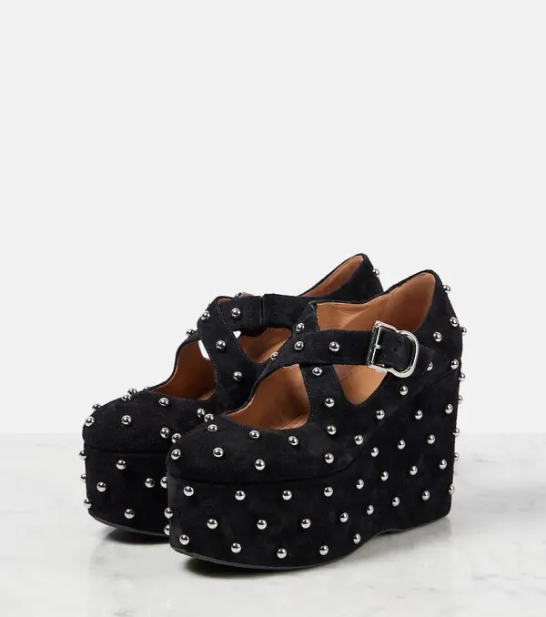Alaïa Crisscrossed Studded Suede Ballet Flats