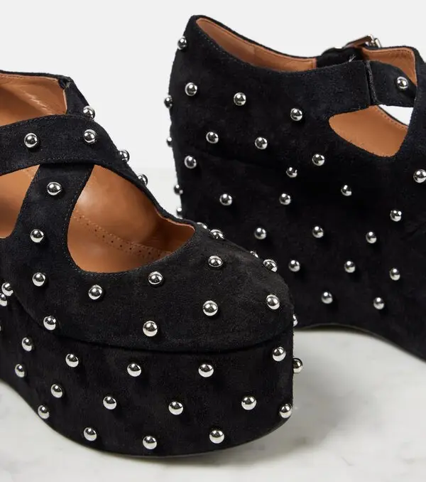 Alaïa Crisscrossed Studded Suede Ballet Flats
