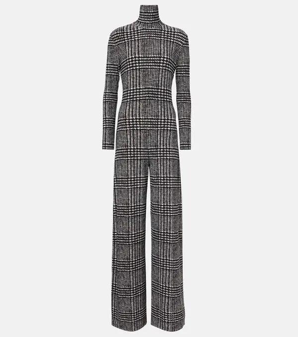 Norma Kamali Turtleneck Plaid Jumpsuit - Black