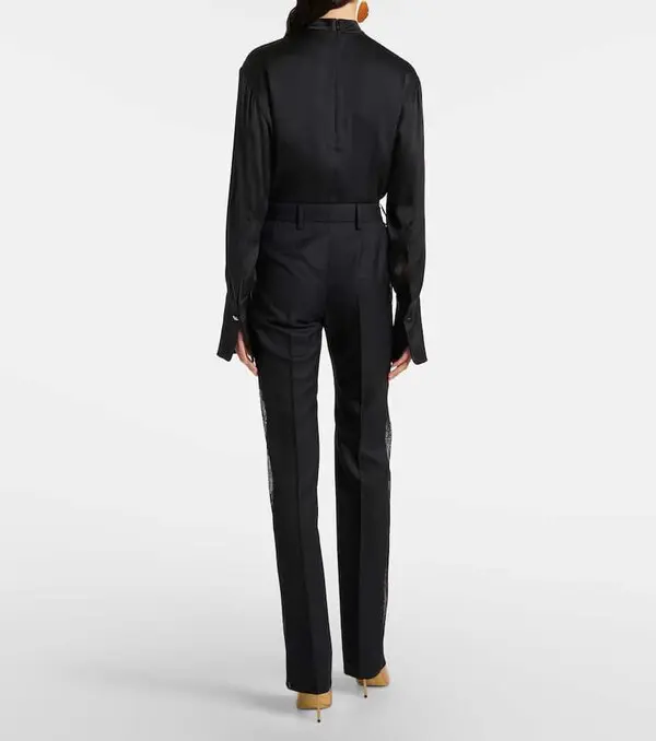 Nina Ricci Lace-trimmed Wool Pants - Black