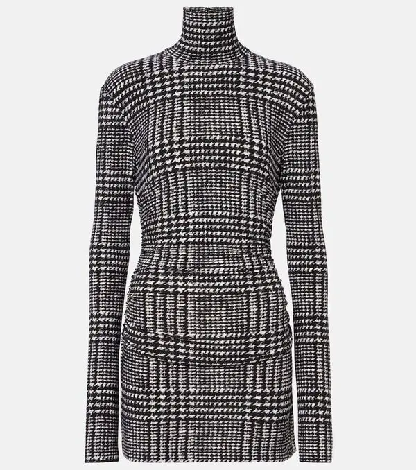 Norma Kamali Turtleneck Plaid Mini Dress