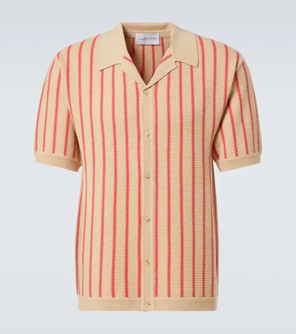 King & Tuckfield Striped Knitted Wool Bowling Shirt - Multicoloured