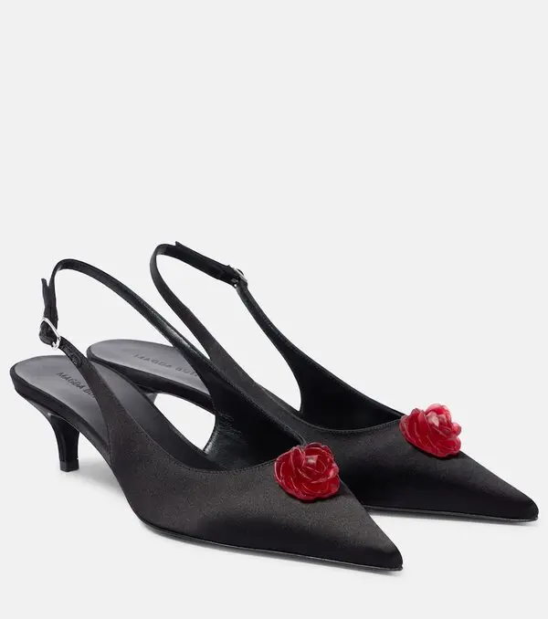 Magda Butrym 45 Floral-appliqué Satin Slingback Pumps