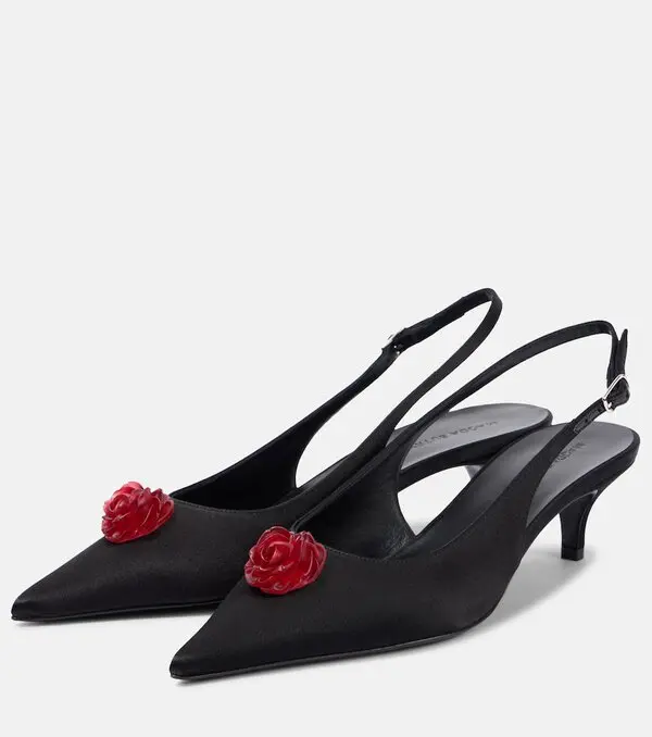 Magda Butrym 45 Floral-appliqué Satin Slingback Pumps
