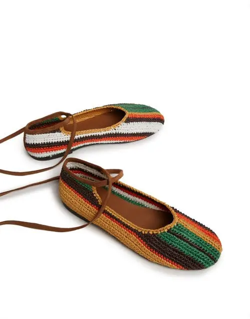 La DoubleJ Crochet Raffia Ballerina Flats
