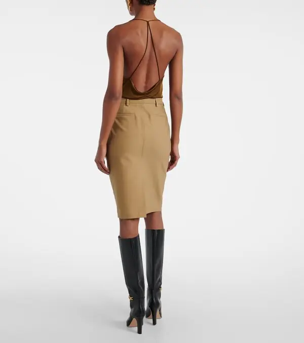 TOM FORD Cotton-blend Tricotine Midi Skirt - Beige
