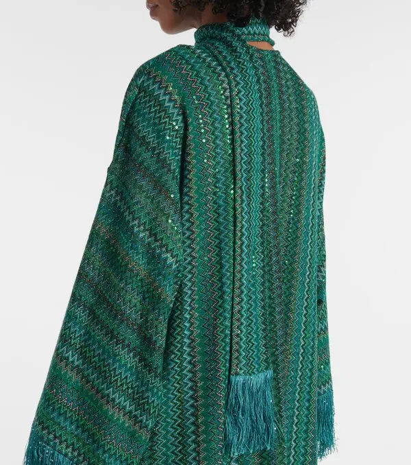 Missoni Zigzag Sequined Fringed Lamé Kaftan In Green - 20% Off