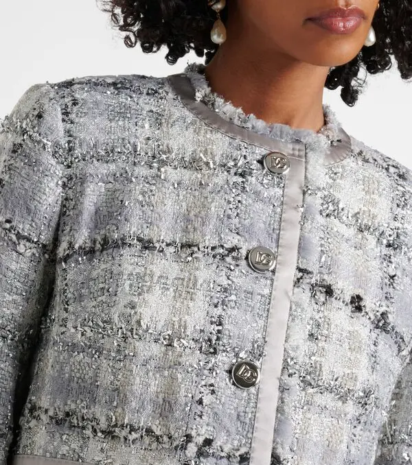 Dolce & Gabbana Checked Cropped Lame Tweed Jacket