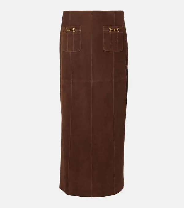 Rixo Edwina Suede Maxi Skirt - Brown