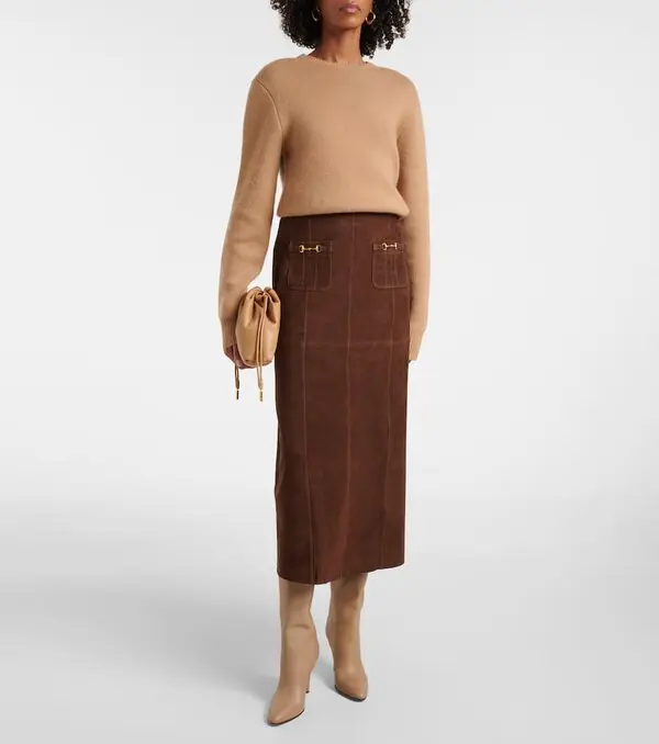 Rixo Edwina Suede Maxi Skirt - Brown